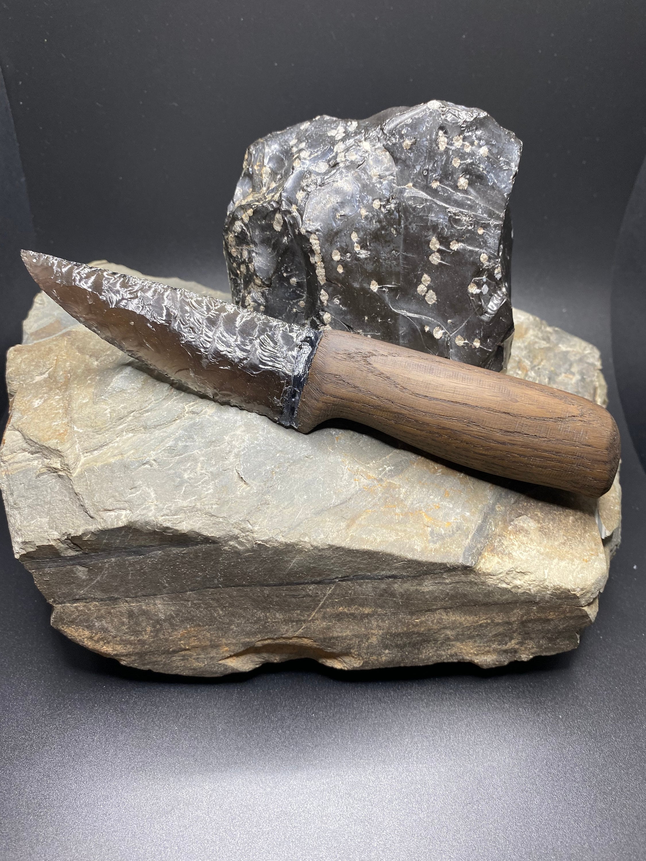 Knapped Stone Knife - Rainbow Obsidian Blade - Bog Oak Wood Handle ...