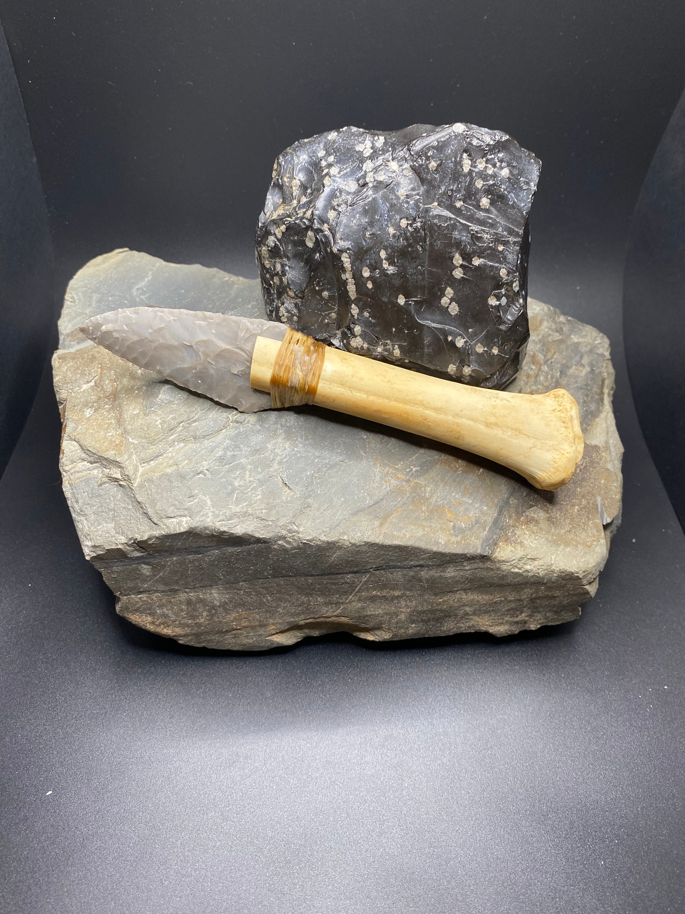 Knapped Stone Knife - Georgetown Flint Blade - Deer Leg Handle ...