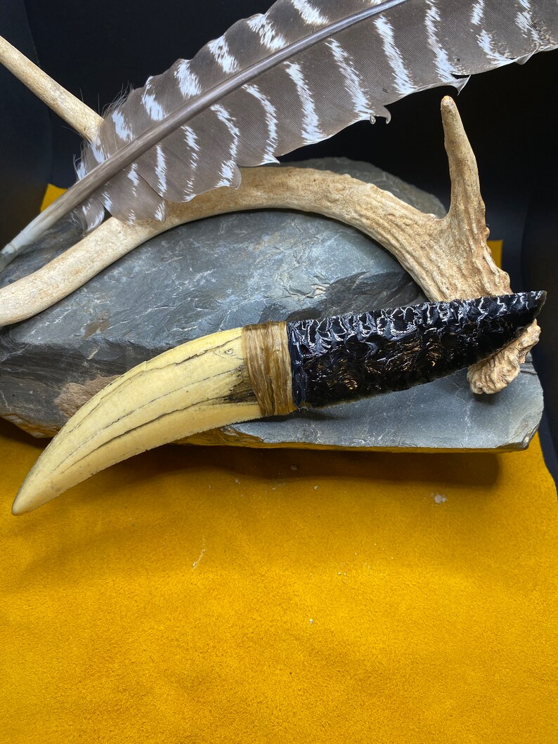 Sabertooth Tiger Handle Obsidian Stone Blade Primitive Flintknapped ...