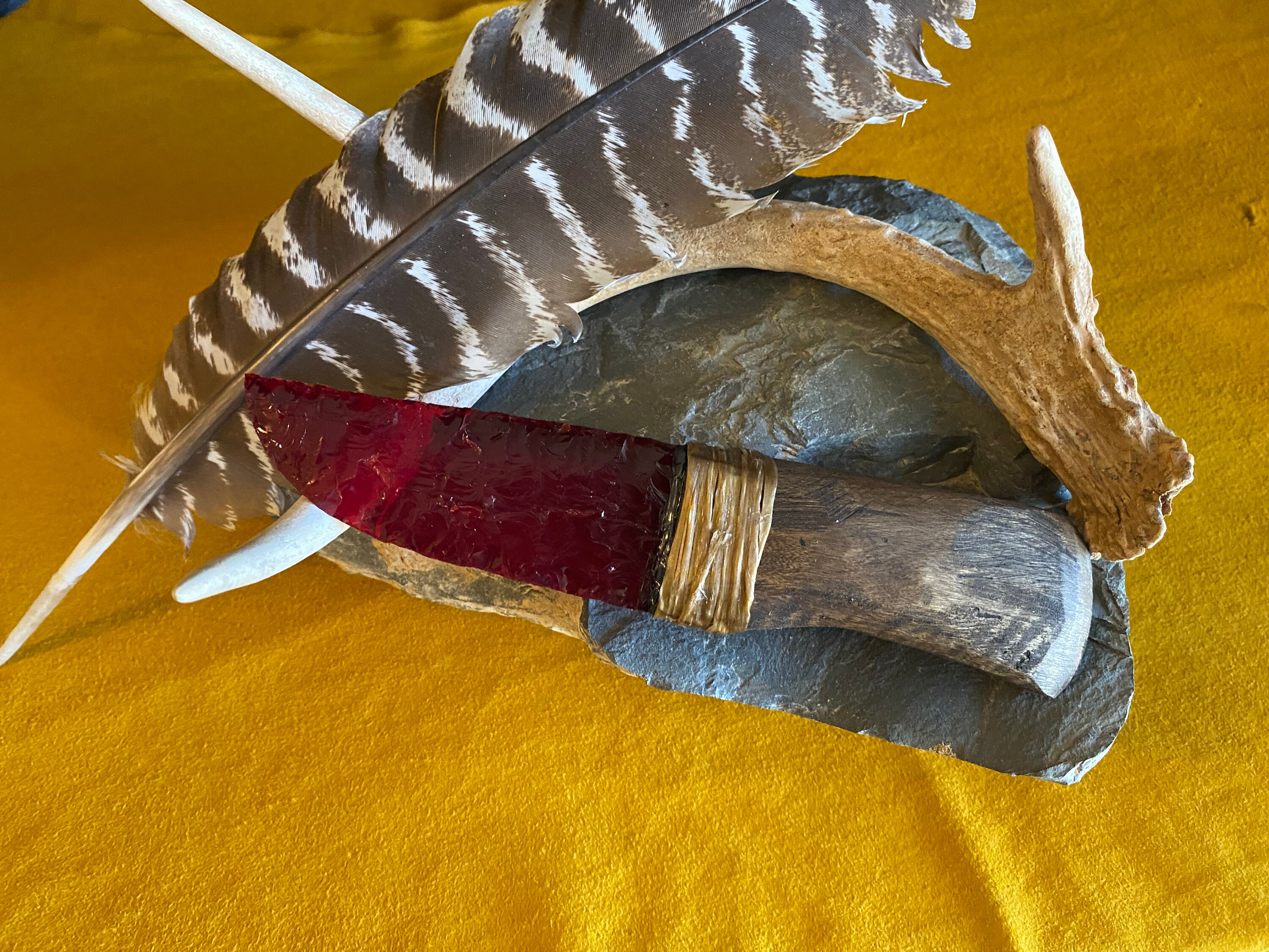 Red Fire Glass Blade Knife - Crepe Myrtle Handle - Flintknapped ...