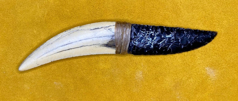 Sabertooth Tiger Handle Obsidian Stone Blade Primitive Flintknapped ...
