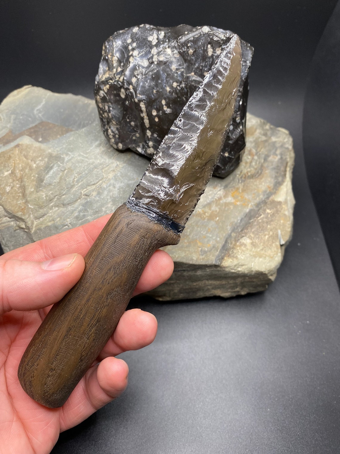 Knapped Stone Knife - Rainbow Obsidian Blade - Bog Oak Wood Handle ...