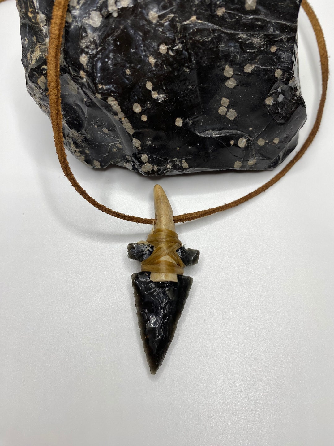 Burns Green Obsidian - Arrowhead Necklace - Dragon Glass - Beautiful ...