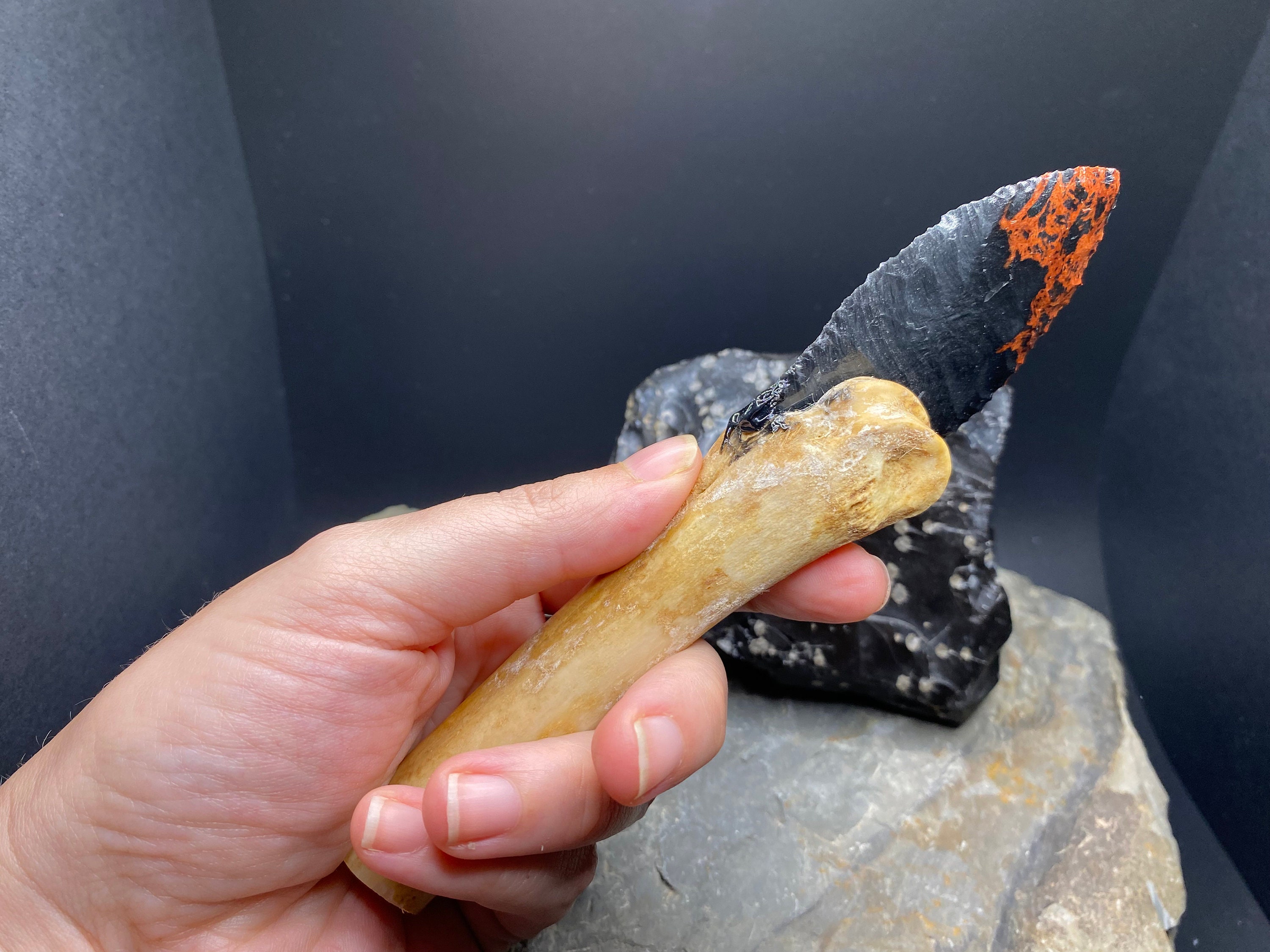 Knapped Wildfire Obsidian Knife: Deer Bone Handle, Primitive Art - Etsy