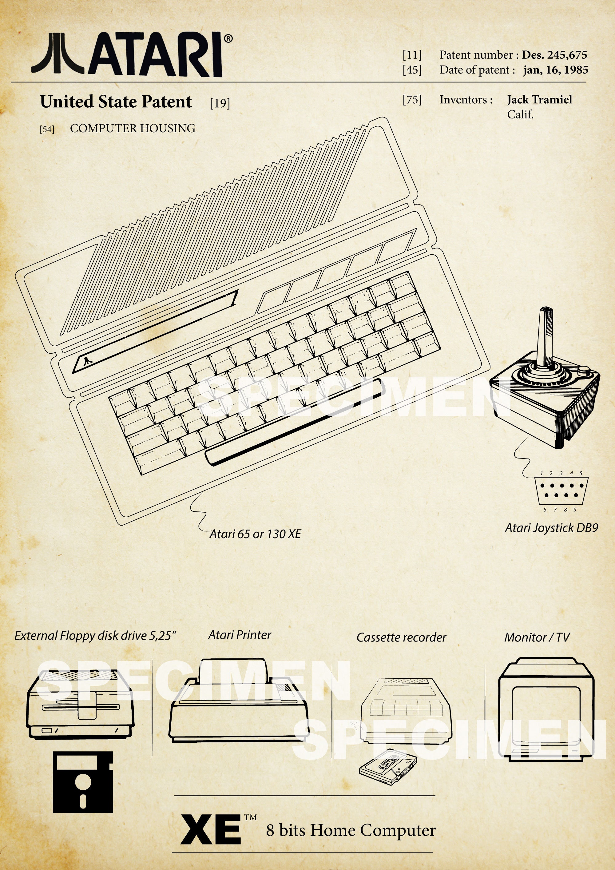 Poster Patent Atari 65-130 XE - Etsy