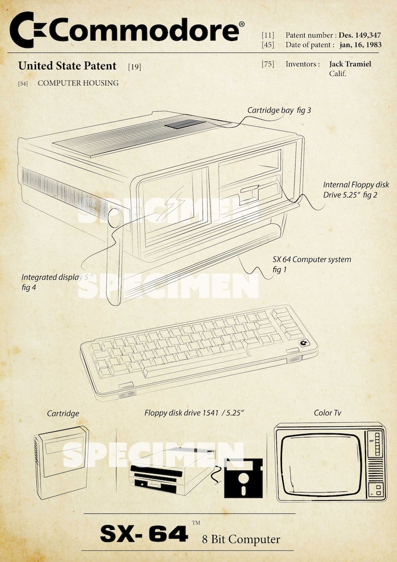 Poster Patent Commodore SX 64 Portable Computer - Etsy