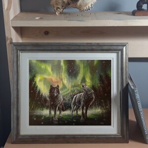 Howling Wolves and Aurora Art Print | Borealis | Northern Lights ...