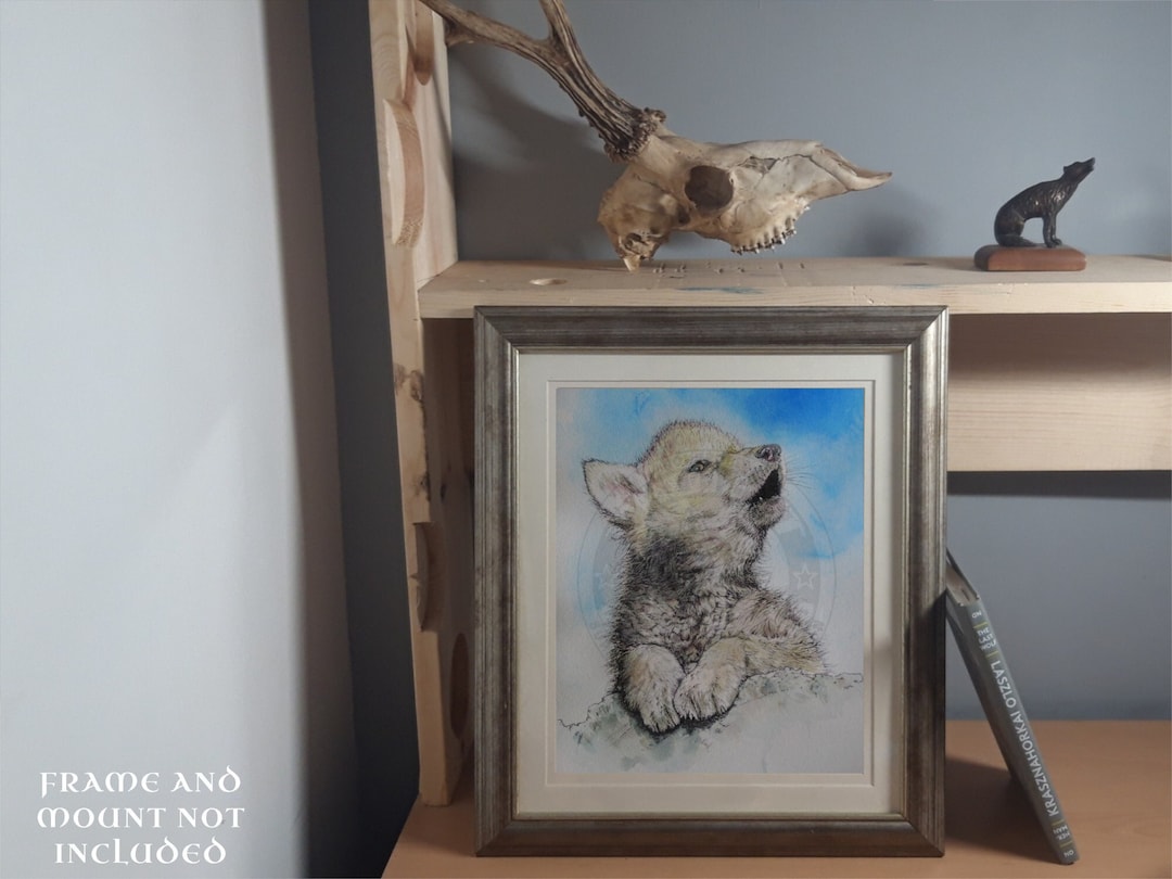 Howling Wolf Pup Art Print awoo Watercolour - Etsy