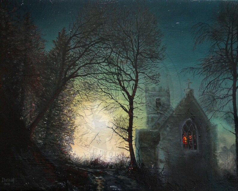 Haunting Twilight Church Art Print | Gothic | Spooky | Creepy | Dark ...