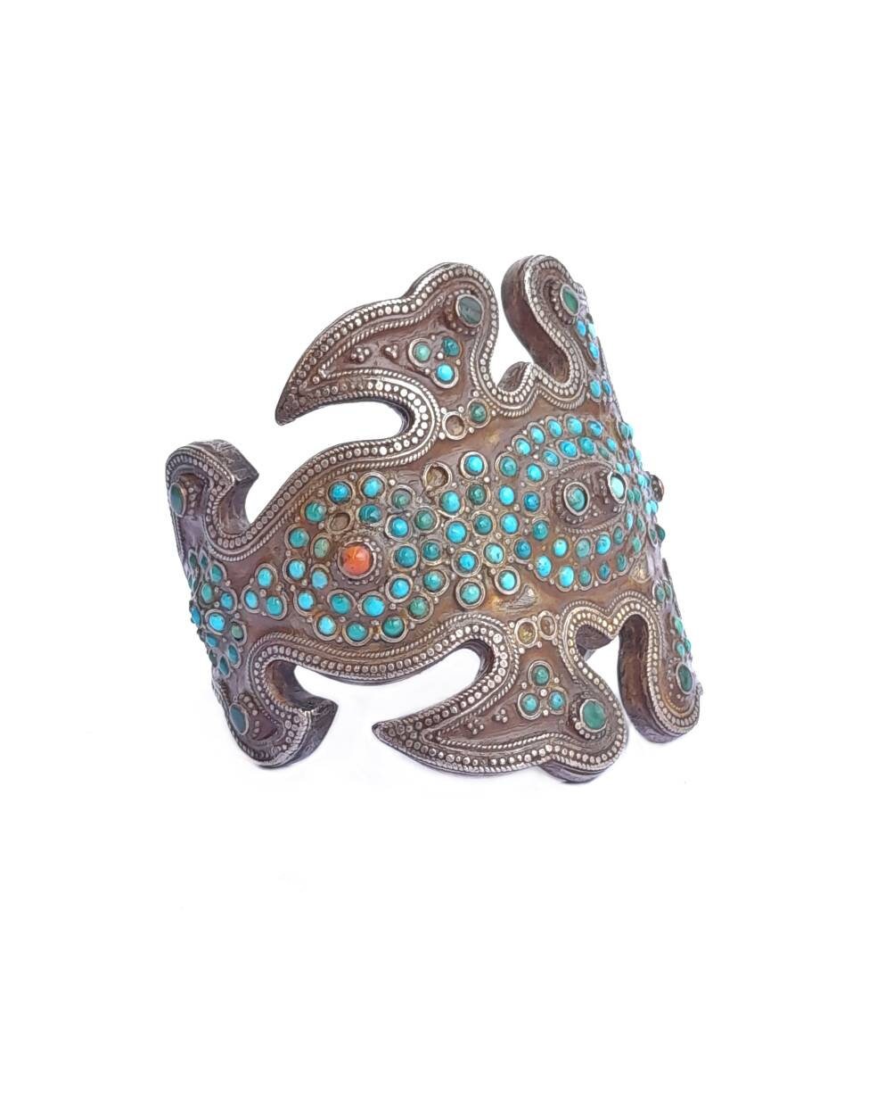 Antique Bukhara Bracelet Uzbek Large Cuff Silver Coral - Etsy