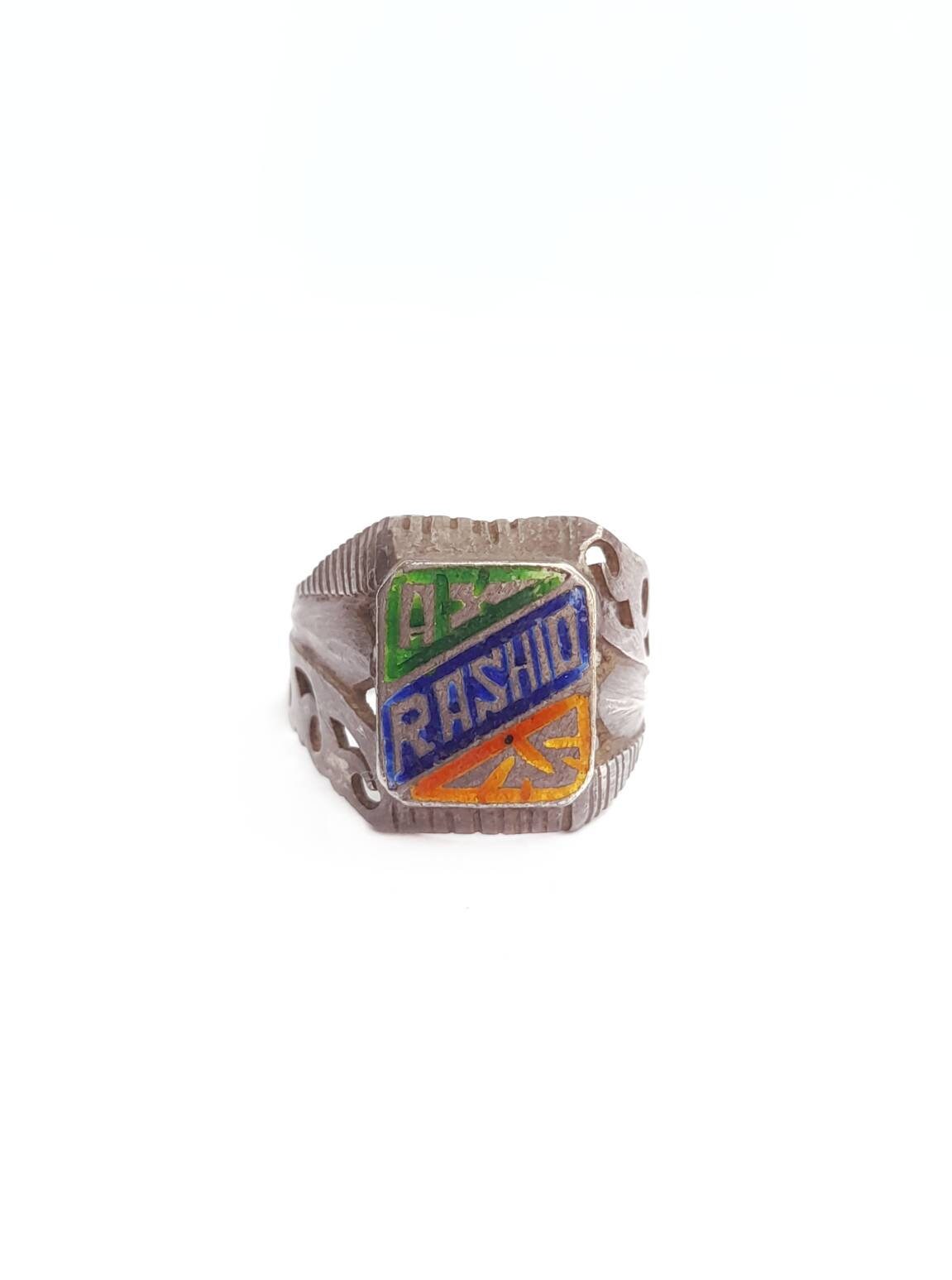 Antique Enamel Rashid Name Ring Size 8 Muzzafarabad Pakistan Silver ...