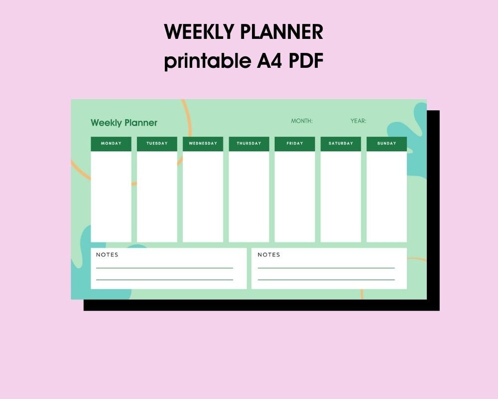 Printable Weekly Planner Horizontal Calendar | Daily Life Planner ...