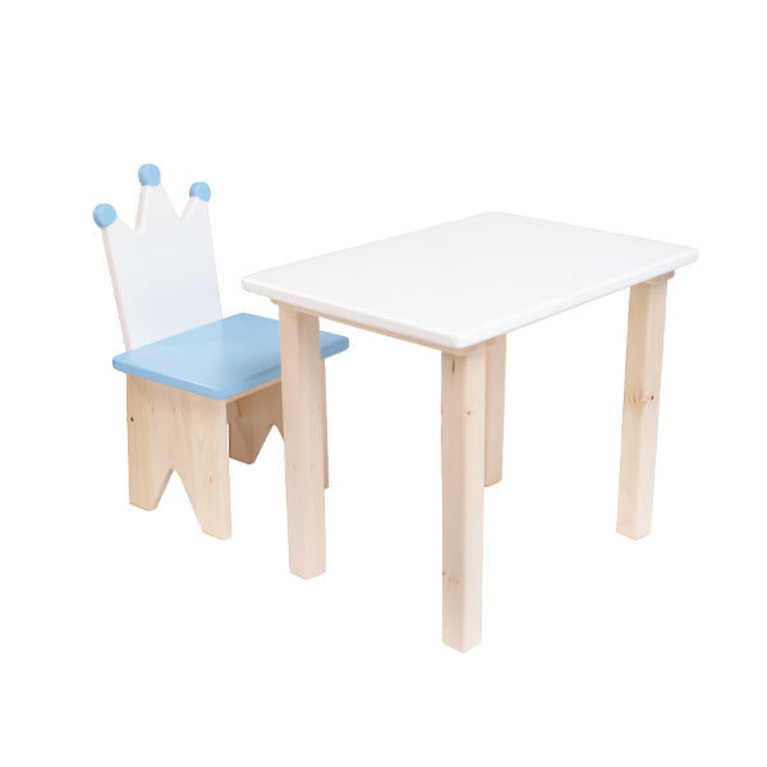 Royal Kids Chair With Crown Design - White With Blue Tips and Blue Seat ...