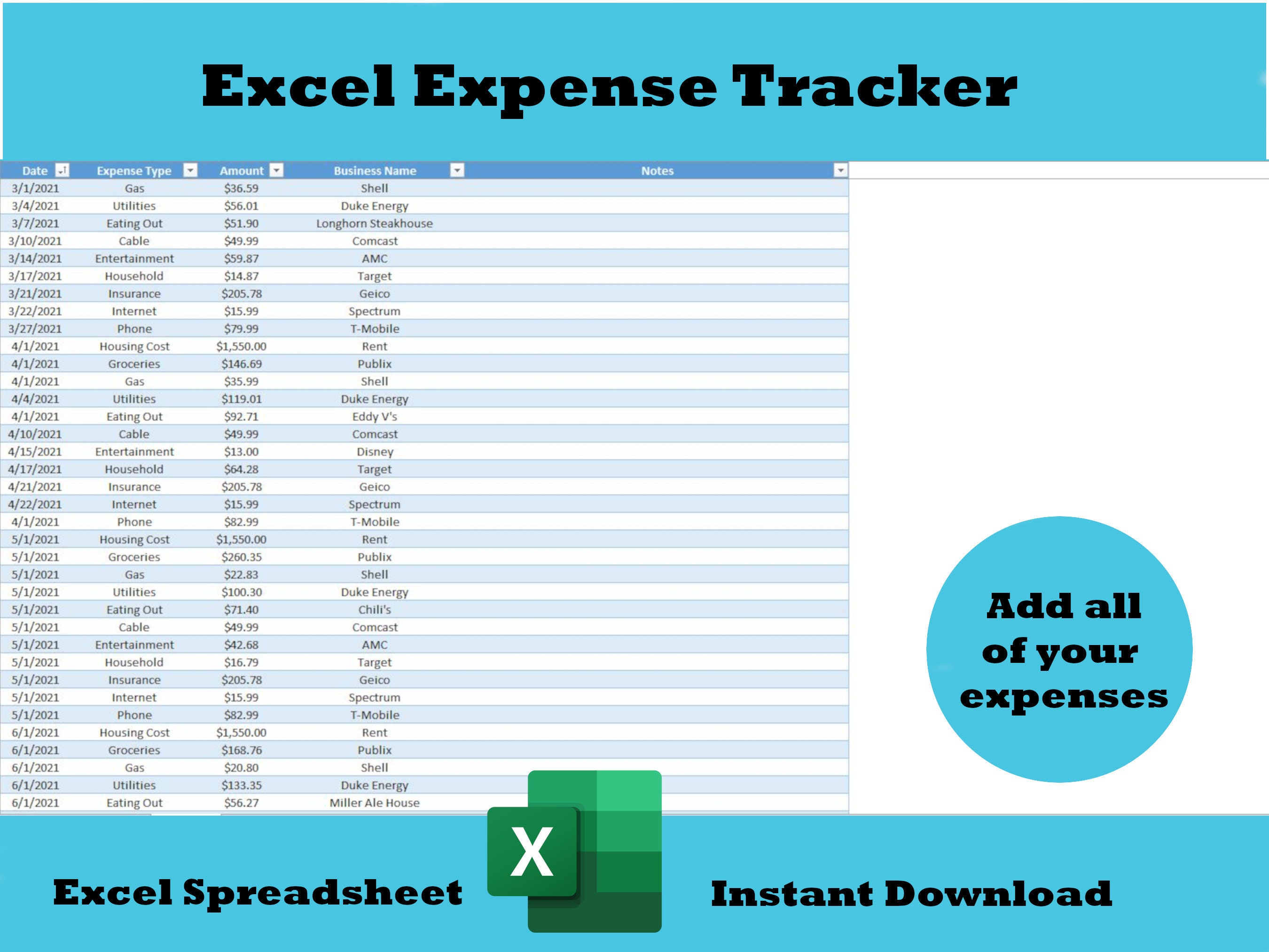 Excel Expense Tracking Spreadsheet | Financial Planning | Personal ...