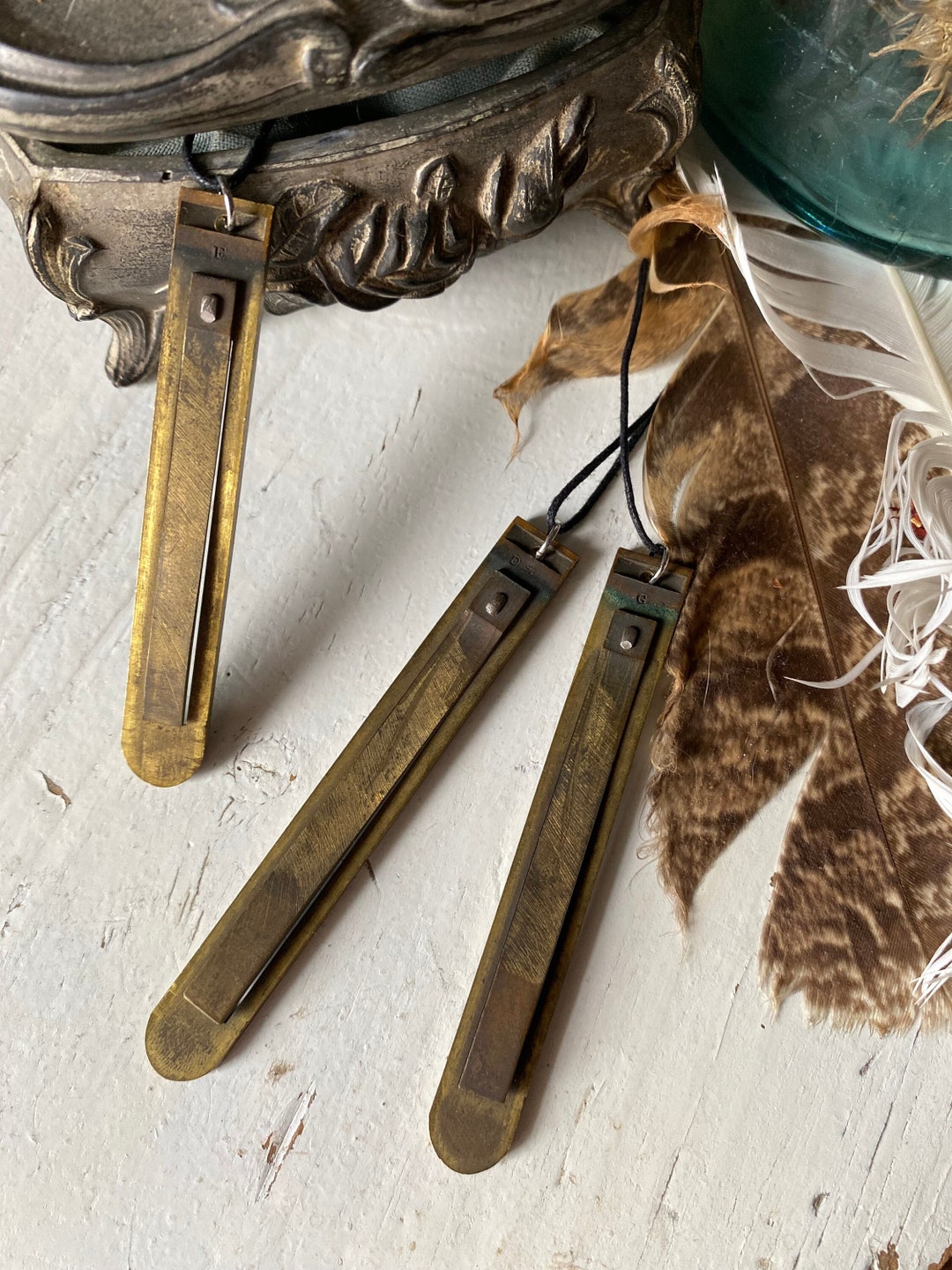 3 Brass Pendant 1800's Organ Reed Upcycled Jewelry Antique Necklace - Etsy