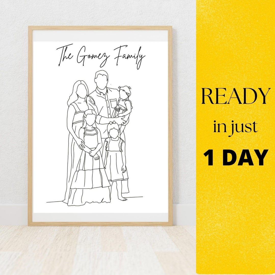 Custom Line Art Family Portrait From Photo | Personalized Portrait ...