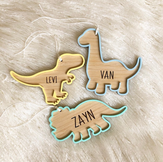 Dino Wooden Bag Tags Personalised Dinosaur Bag Tag Keyring - Etsy Australia