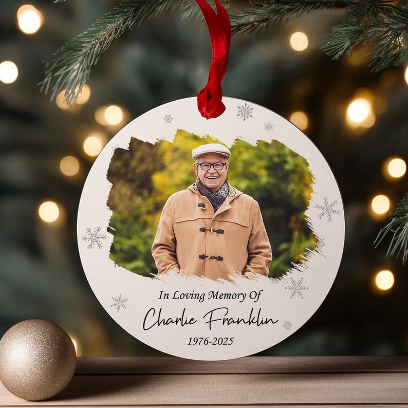 Personalised Memorial Bauble | in Loving Memory Photo Ornament ...