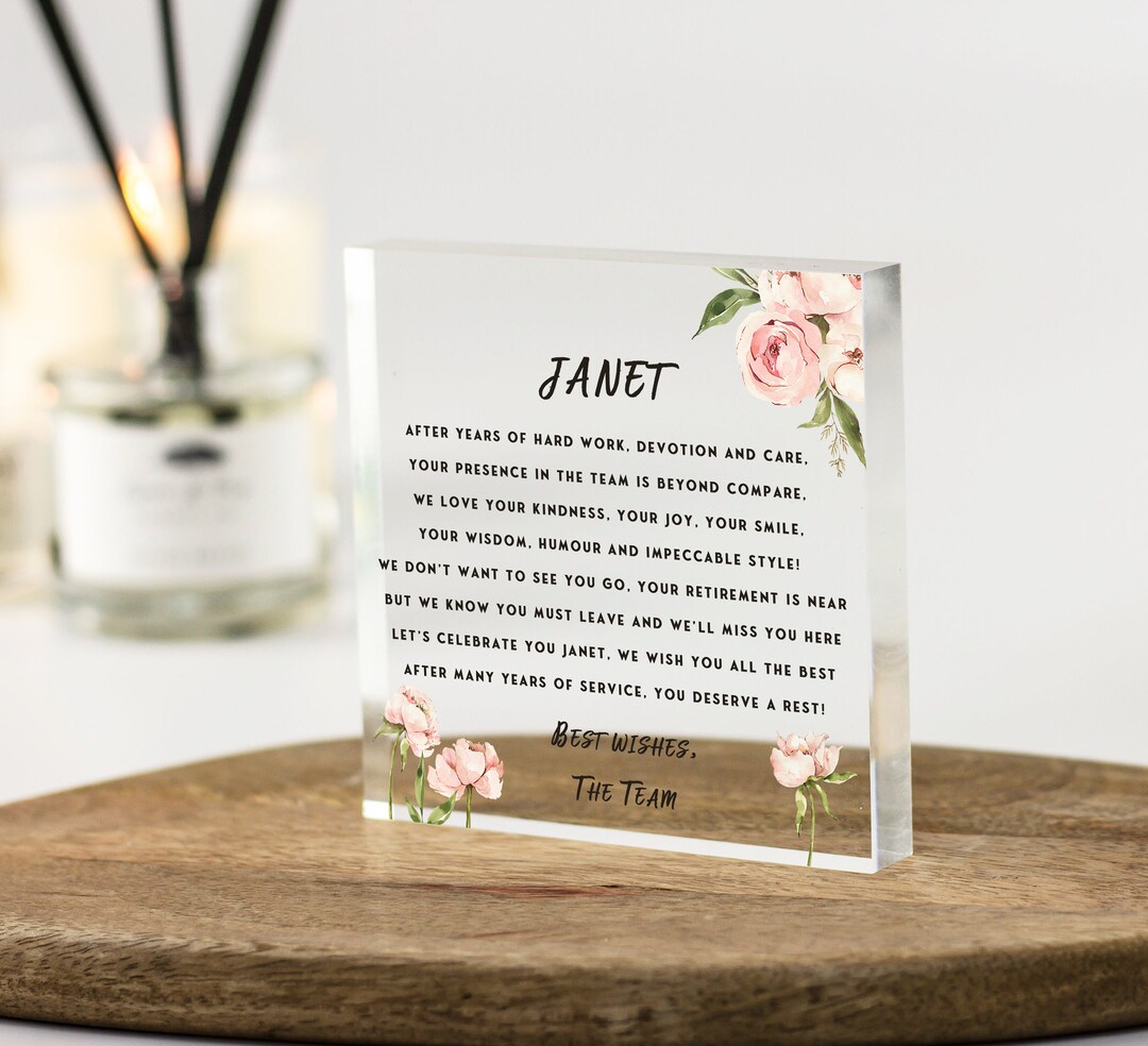 Retirement Gifts for Women, Personalised Work Colleague, Leaving Job ...