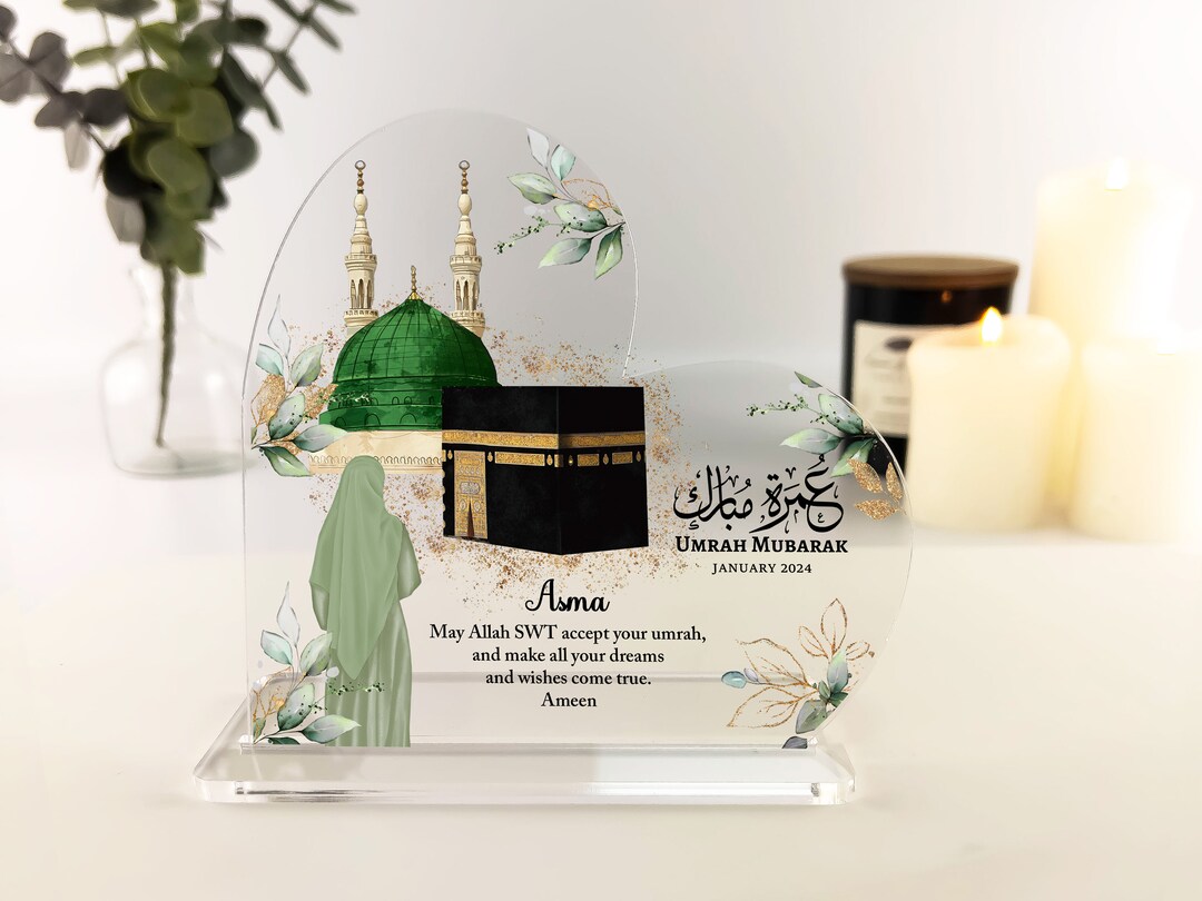 Umrah Gift for Her, Heart Shape Acrylic Plaque, Hajj Mubarak, Islamic ...