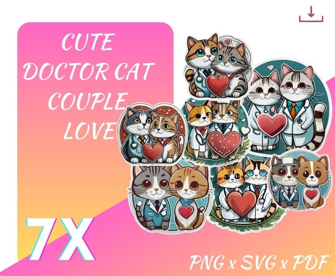 Cute Doctor Cats Clipart Bundle, Kitten Vector Style Digital Art Set ...