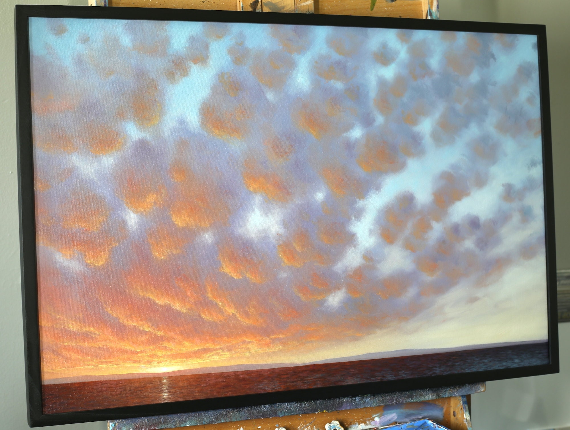 BRIGHT SUNSET Original Oil PAINTING by Artist Tim Gagnon, Colorful Lake and Puffball Setting Sun ...