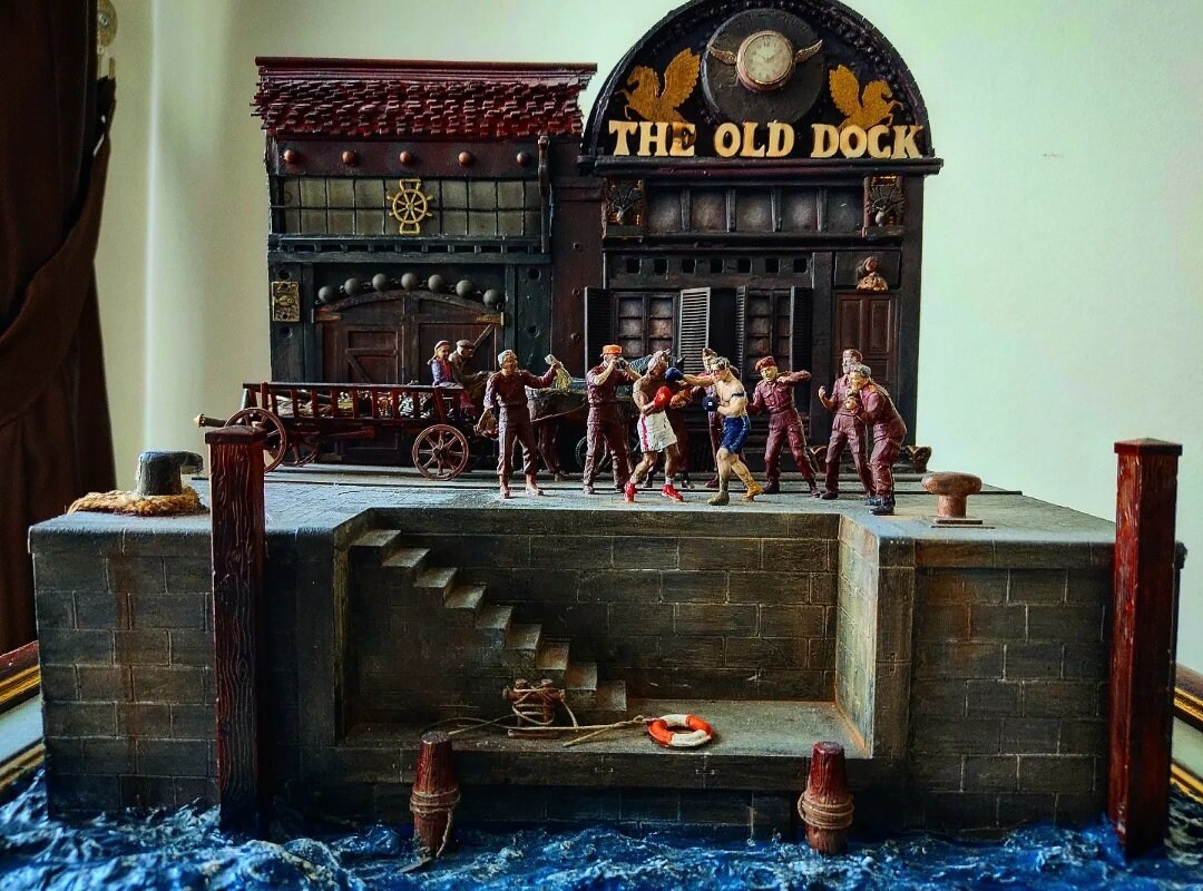 The Old Dock Diorama With Full of Figures Wooden Wood Art, Hand Made ...