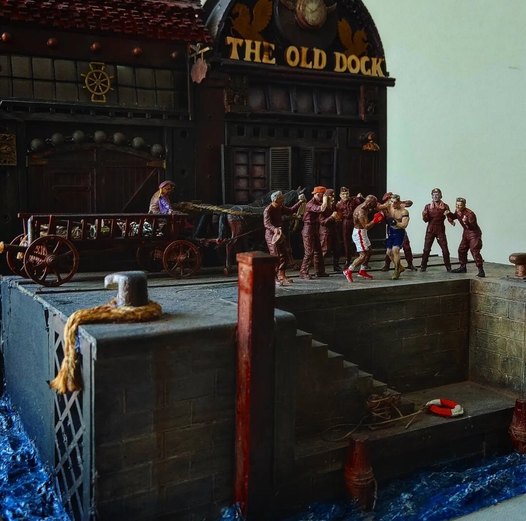 The Old Dock Diorama With Full of Figures Wooden Wood Art, Hand Made ...