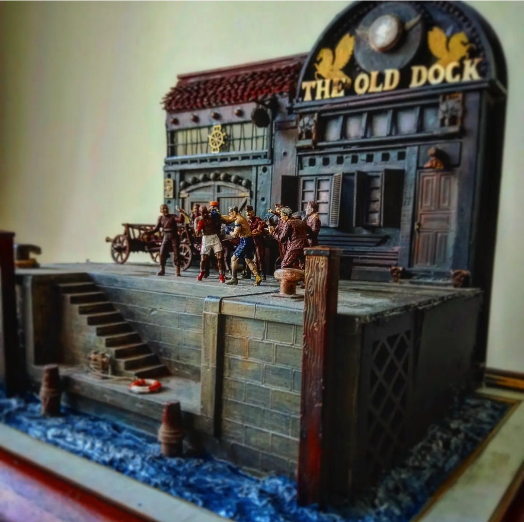 The Old Dock Diorama With Full of Figures Wooden Wood Art, Hand Made ...