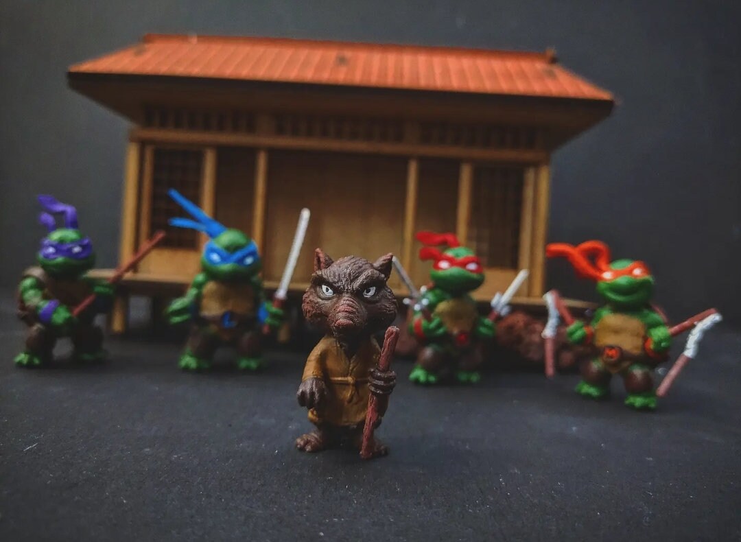 Ninja Turtles & Splinter Posable Diorama With Wooden Ninja House Fast ...