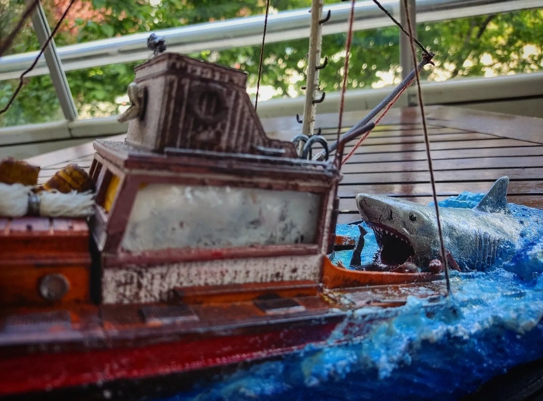 Jaws Attack Shark and Orca Boat Diorama Statue - Etsy