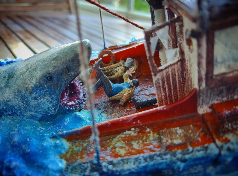 Jaws Attack Shark and Orca Boat Diorama Statue - Etsy