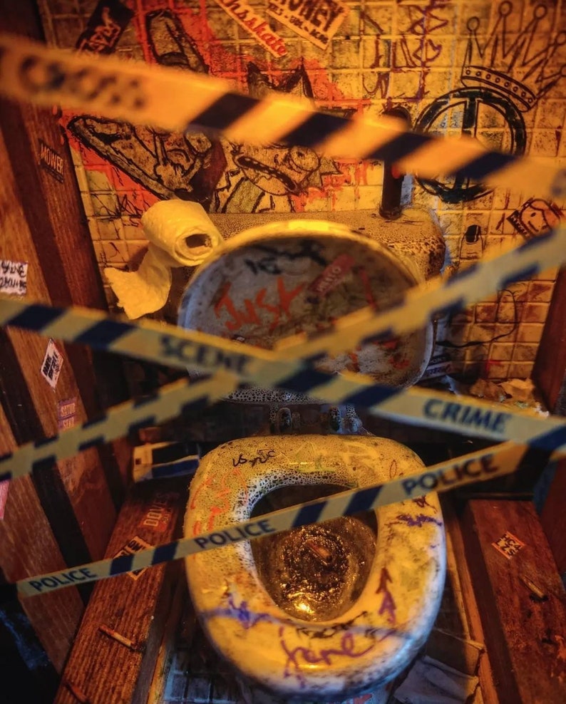Crime Scene Wc Book Nook Diorama Wooden Frame Handmade Artwork Free
