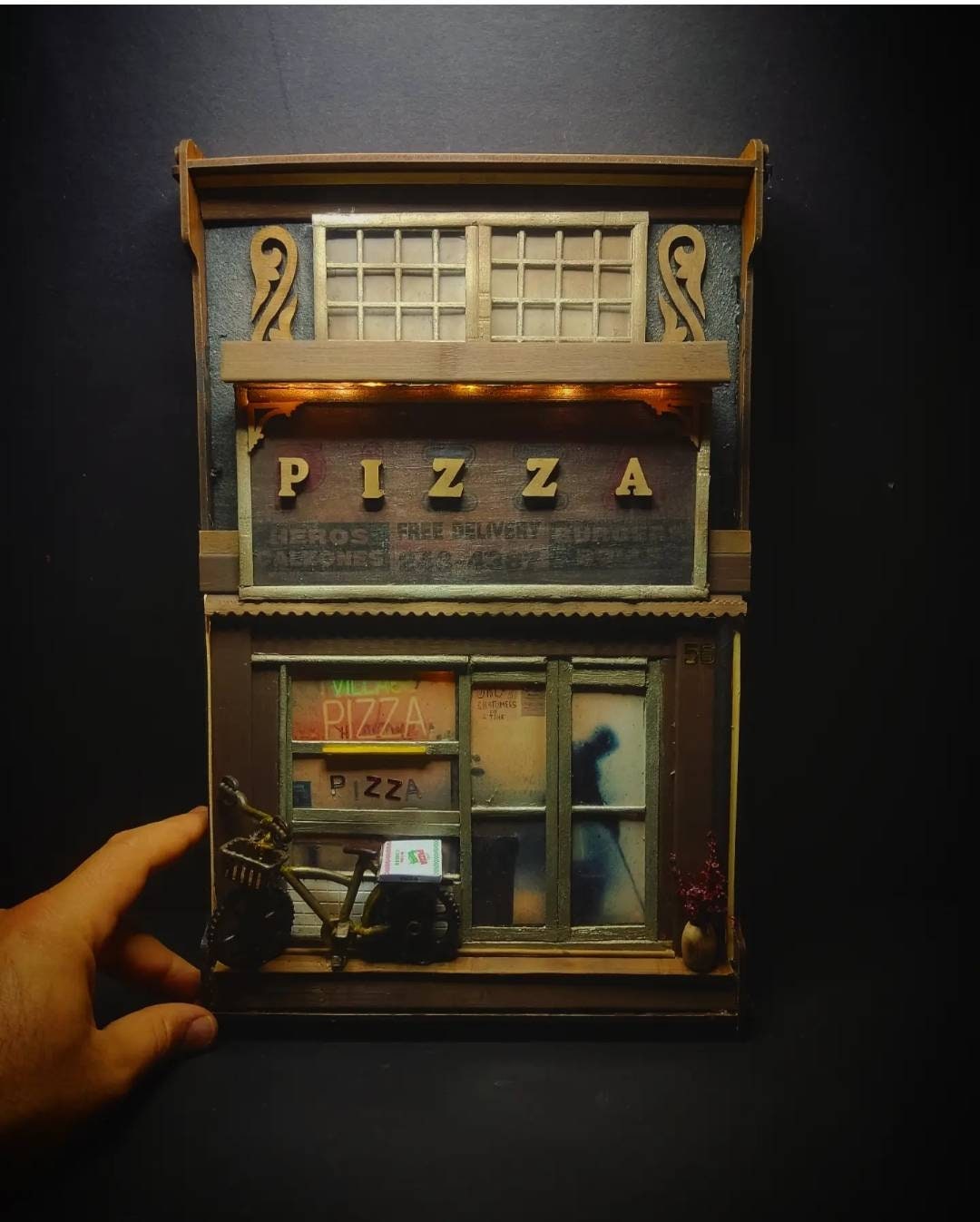 Handmade Vintage New York Pizza Store Facade Wooden Frame Wall Diorama ...