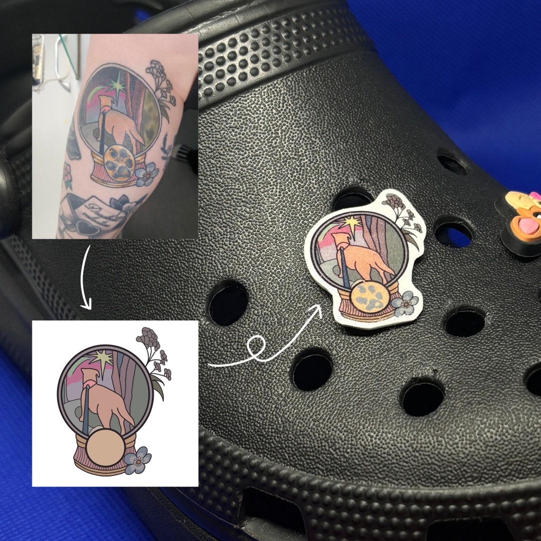 Personalised Hand Drawn Custom Linework Trad Tattoo Gift Crocs Jibbitz ...