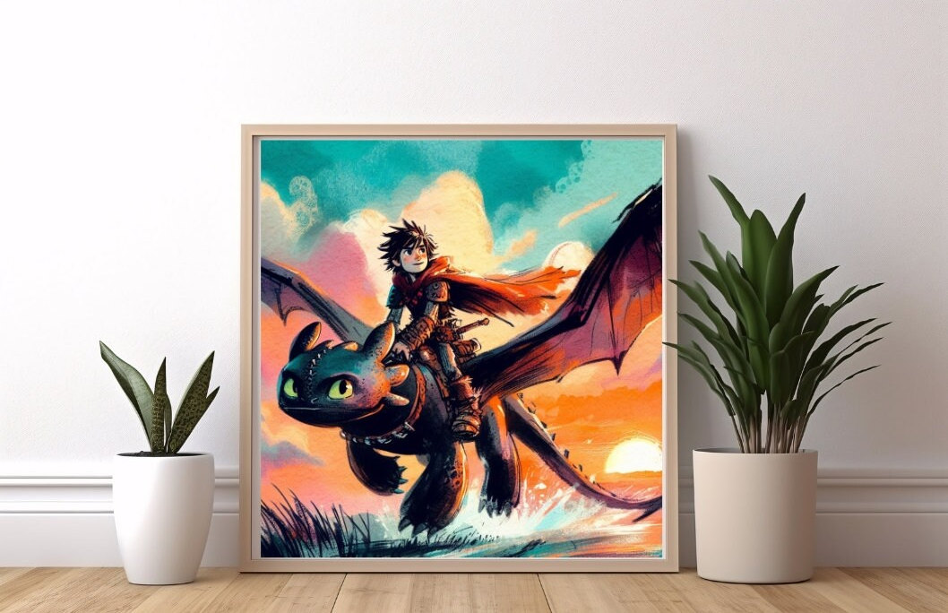 Toothless and Hiccup Wall Art, Instant Download, Watercolor Art - Etsy