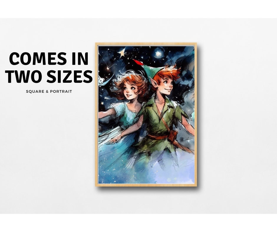 Peter Pan and Wendy Wall Art, Watercolor Instant Download - Etsy