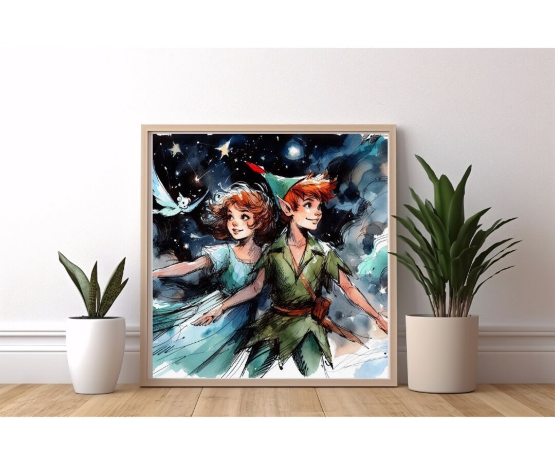 Peter Pan and Wendy Wall Art, Watercolor Instant Download - Etsy