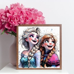 Princess Elsa and Anna Wall Art, Watercolor Wall Art, Instant Download ...