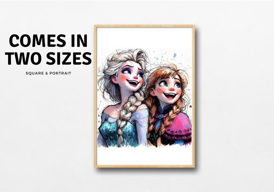 Princess Elsa and Anna Wall Art, Watercolor Wall Art, Instant Download ...