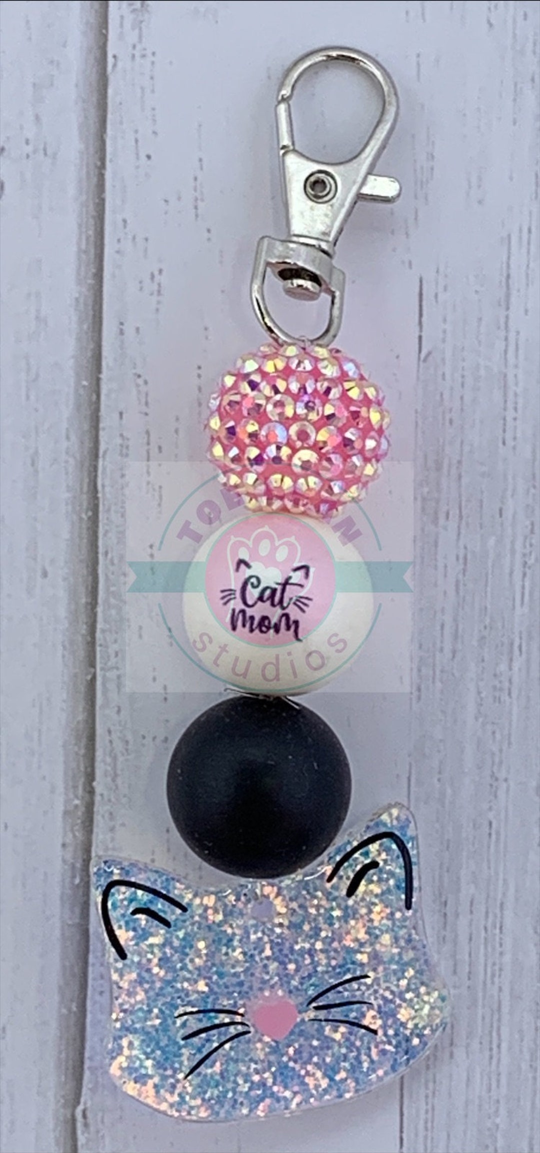 Cat Mom Keychain / Cat Bag Charm / Beaded Bag Charm / Cat Lover Bag ...