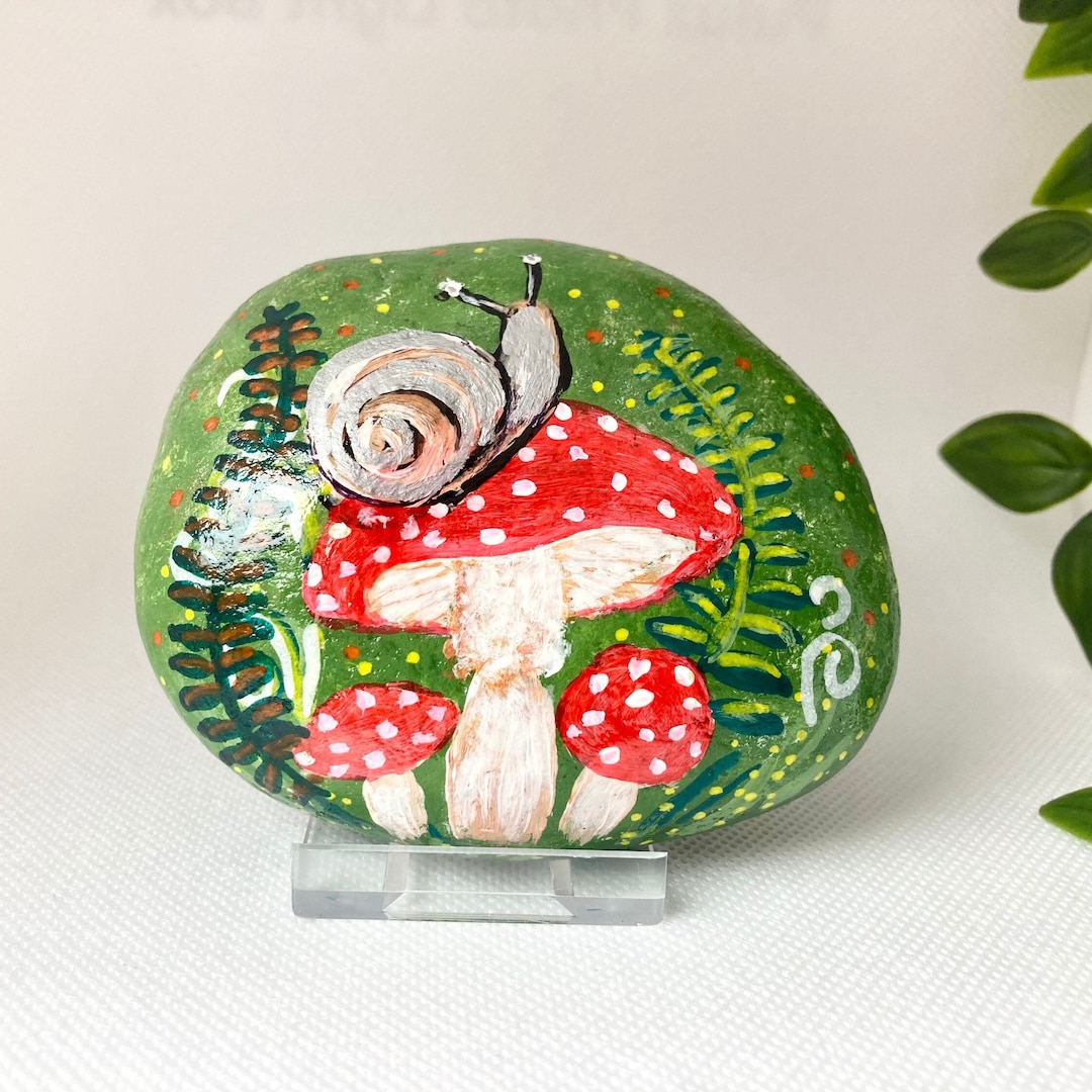 Painted Stone, Rock Painting, Cottagecore Gift for Him, Snail on a ...