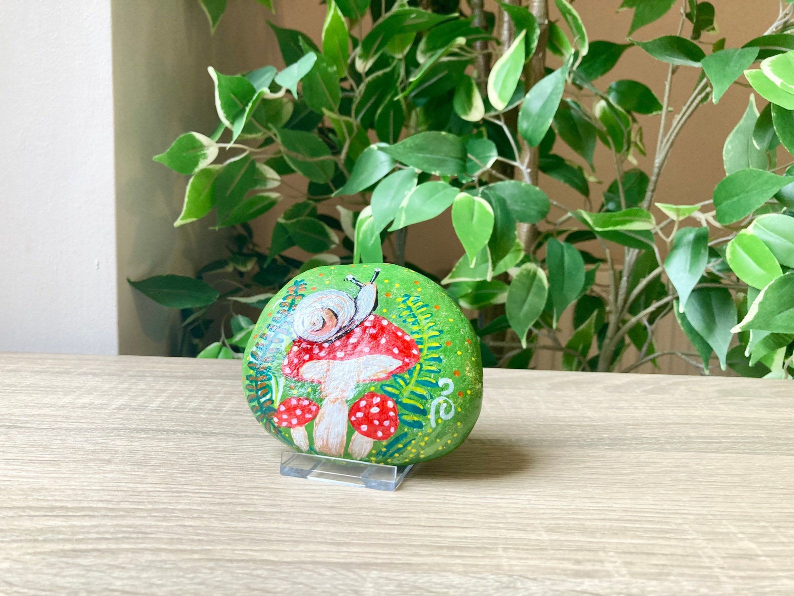 Painted Stone, Rock Painting, Cottagecore Gift for Him, Snail on a ...