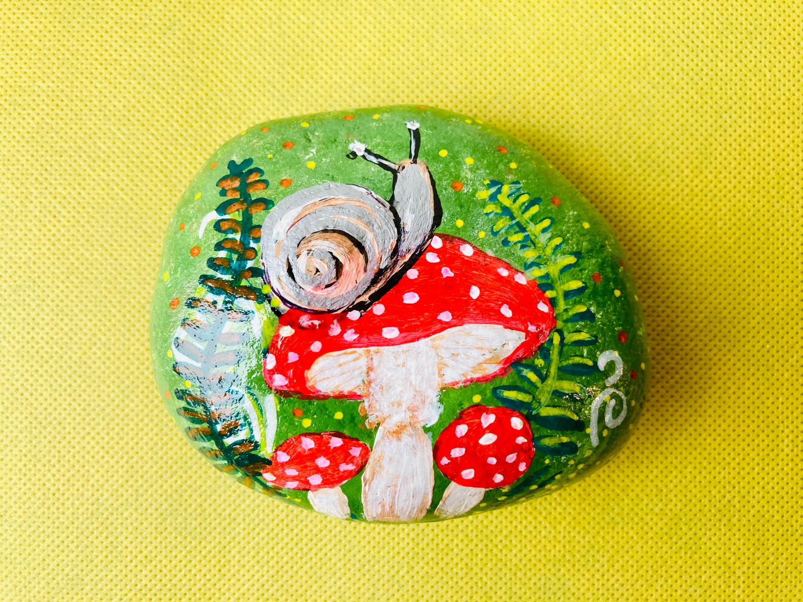 Painted Stone, Rock Painting, Cottagecore Gift for Him, Snail on a ...