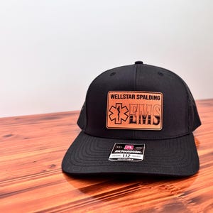 Paramedic Trucker Hat Custom First Responder Hat EMT Gift Black Leather Patch Emergency Medical ...