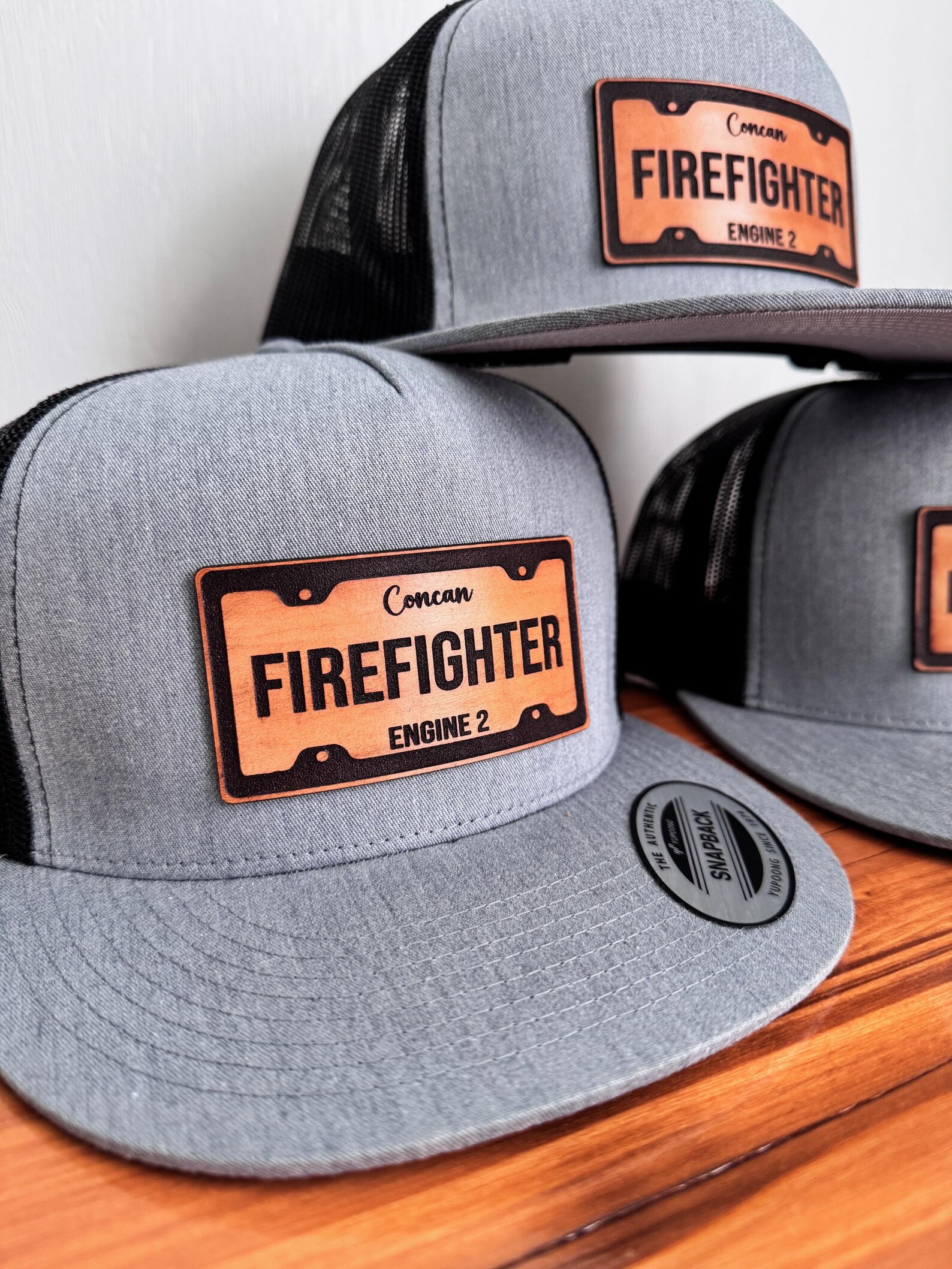 Custom Fire Department License Plate Hat, Firefighter Leather Patch Hat ...