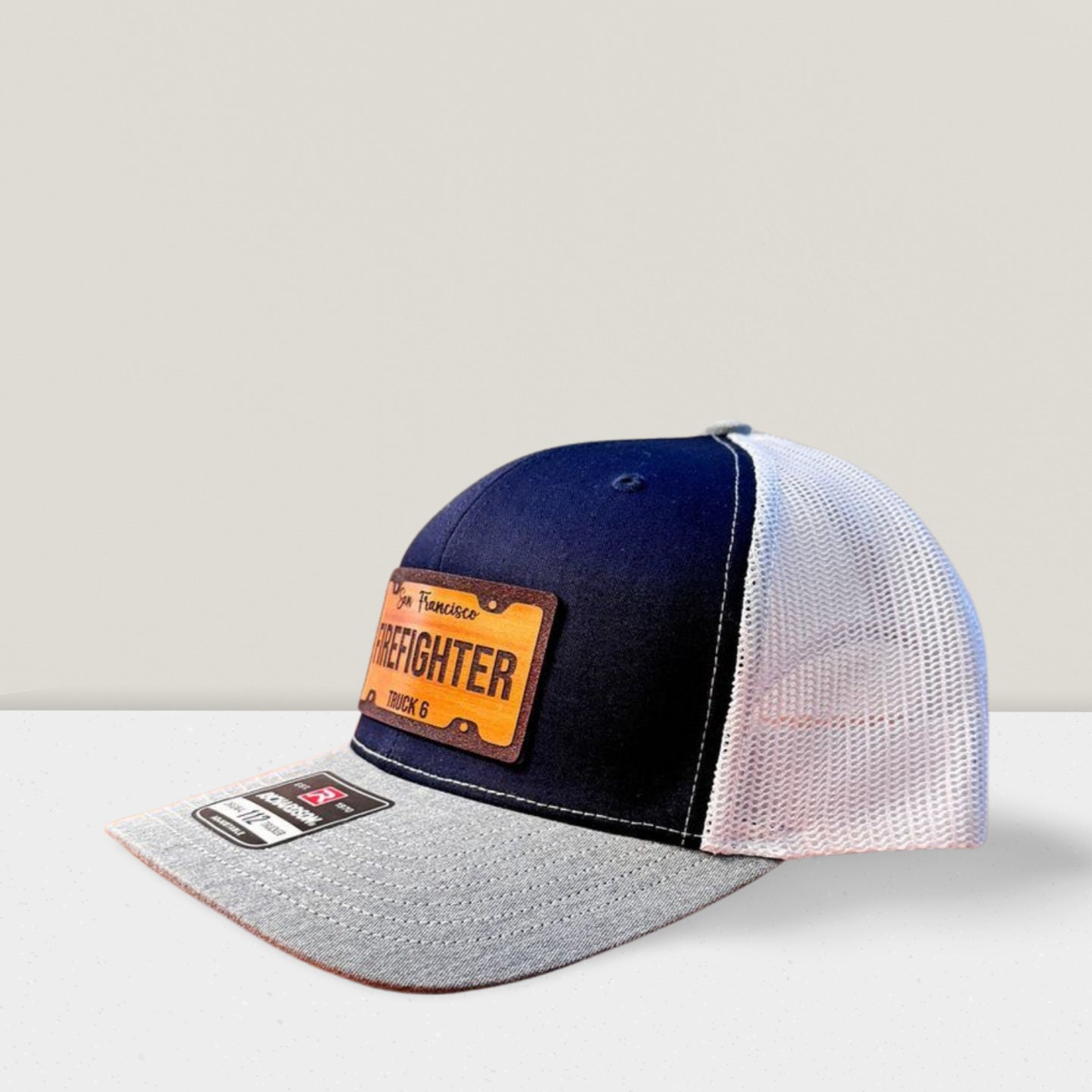 Custom Fire Department License Plate Hat, Firefighter Leather Patch Hat ...