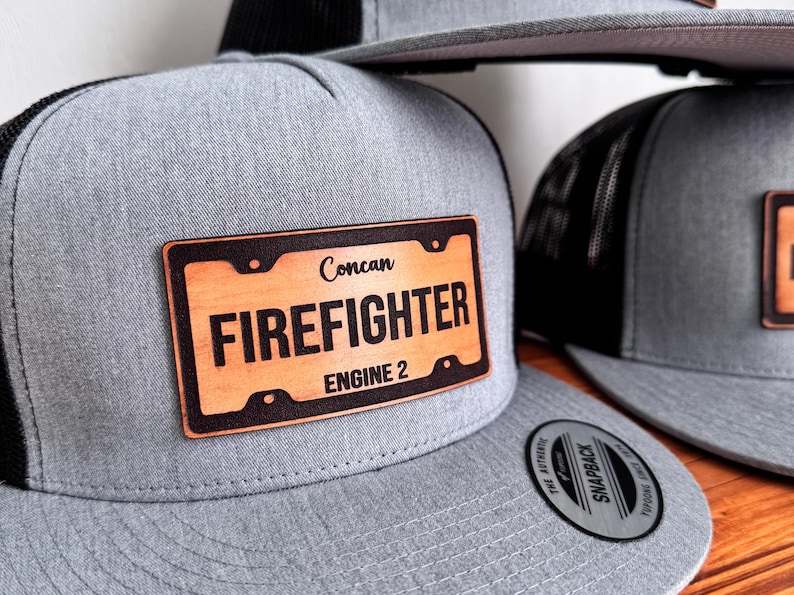 Personalized Firefighter Hat Custom Fire Department Leather Patch First ...