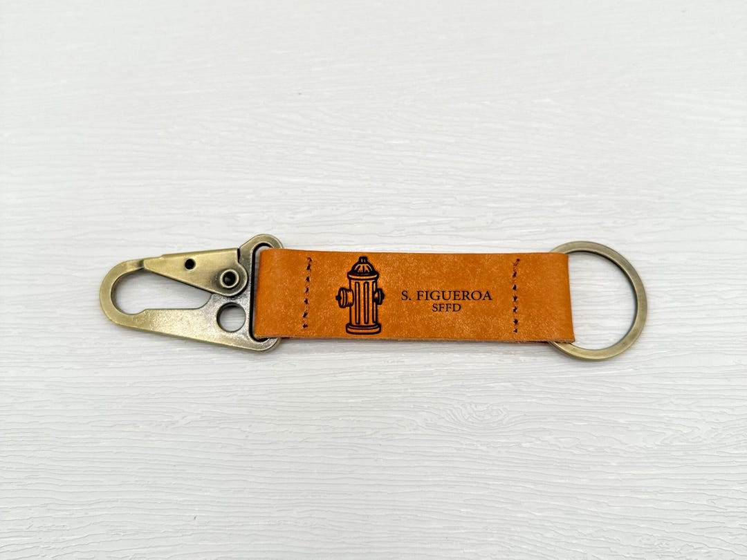 Custom Leather Keychain Fire Hydrant Design Engraved Personalized ...