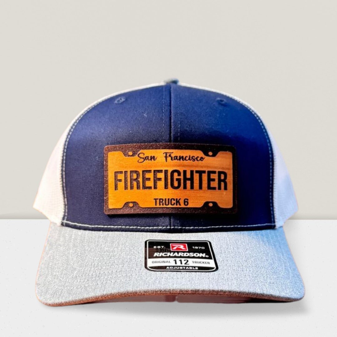 Custom Fire Department License Plate Hat, Firefighter Leather Patch Hat, Firefighter Hat, FD Hat ...